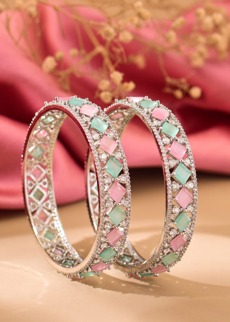 Aurora Treasures Pink Mint Bangles Set of 2 - Nikhar Jewellery