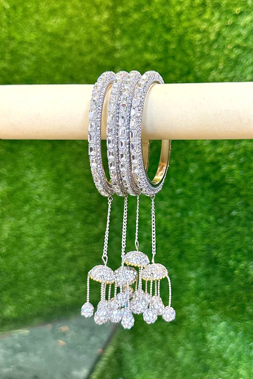 Silvermoon Lux AD Latkan Bangle Set of 4 - Nikhar Jewellery