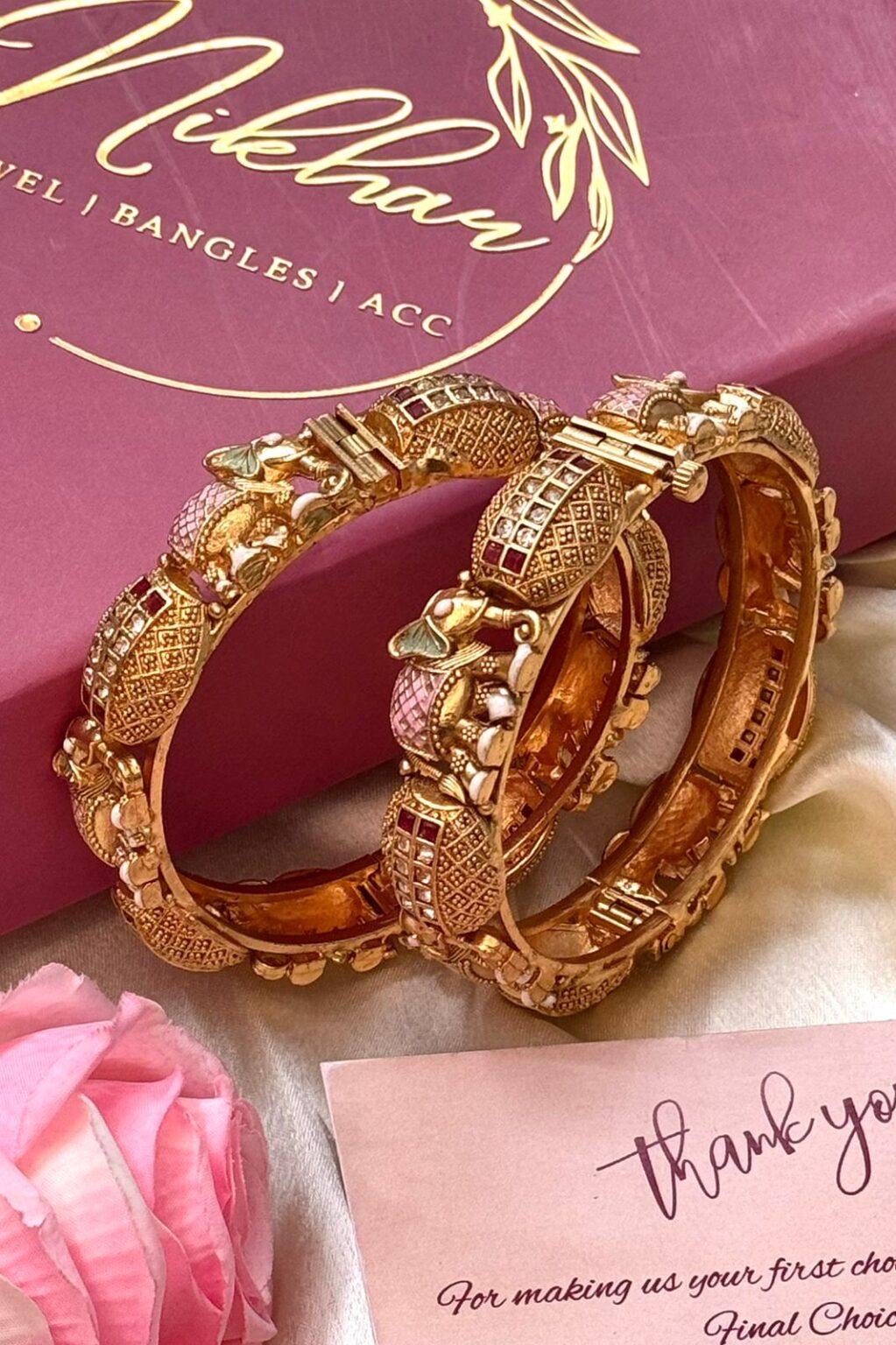 Heritage Royal Treasure Mint Pink Gold Polish Bangles Set Of 2(Openable ...