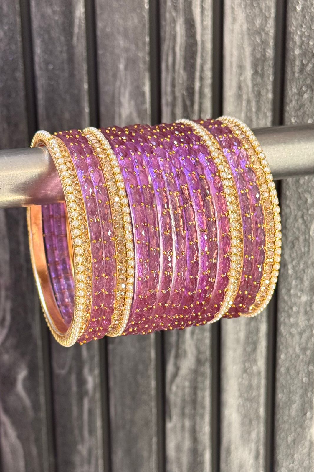 Lilac Raindrop Glass Bangle Set for 2 Hands - Nikhar Jewellery