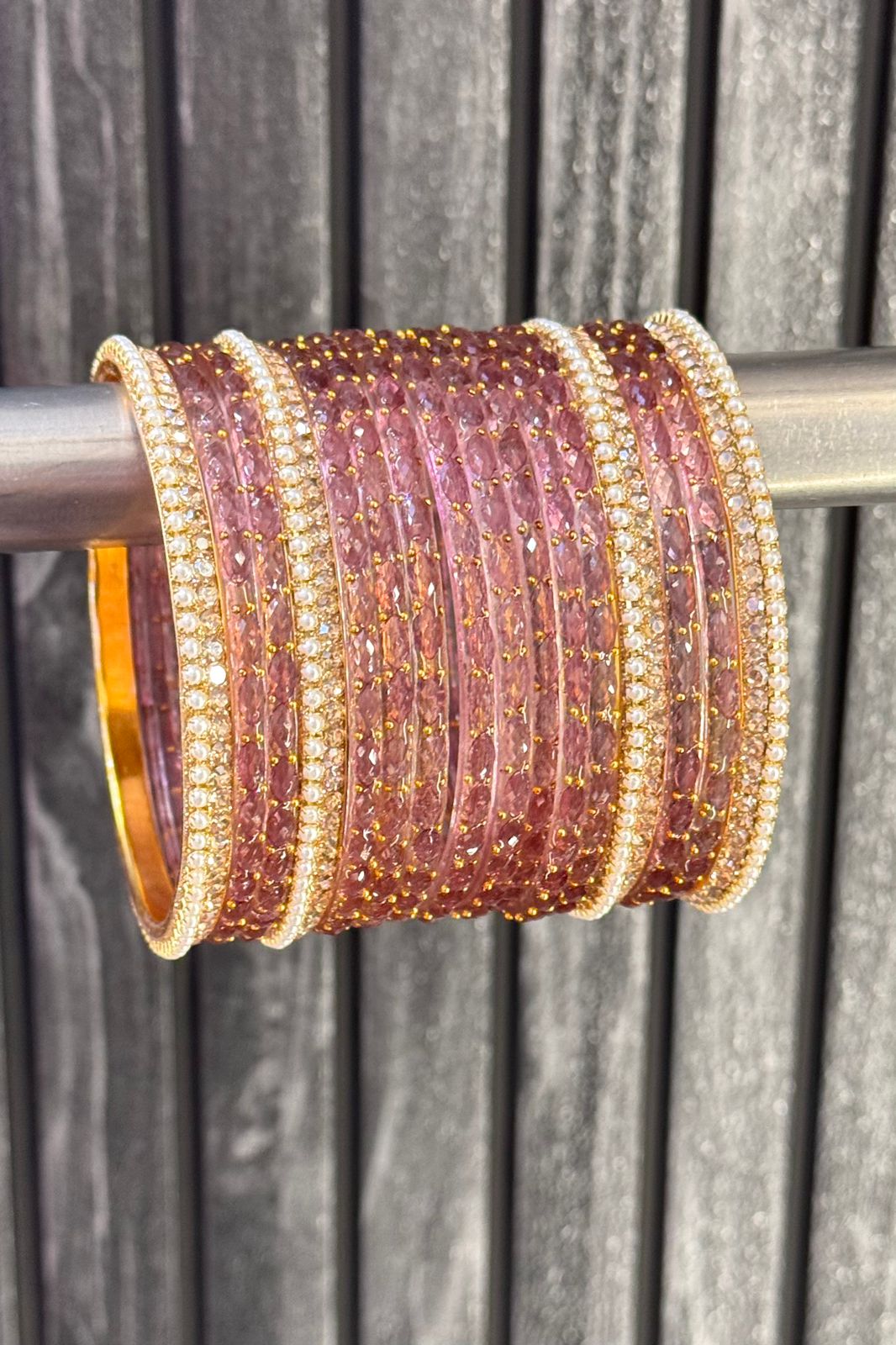 Plum Raindrop Glass Bangle Set for 2 Hands - Nikhar Jewellery